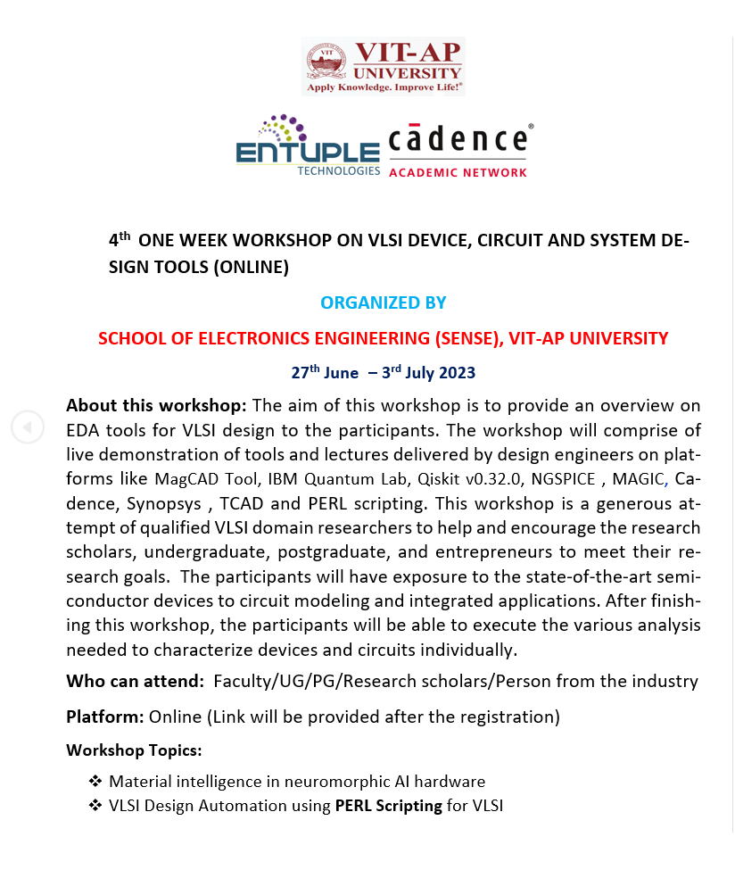 4th One Week Workshop On Vlsi Device Circuit And System Design Tools
